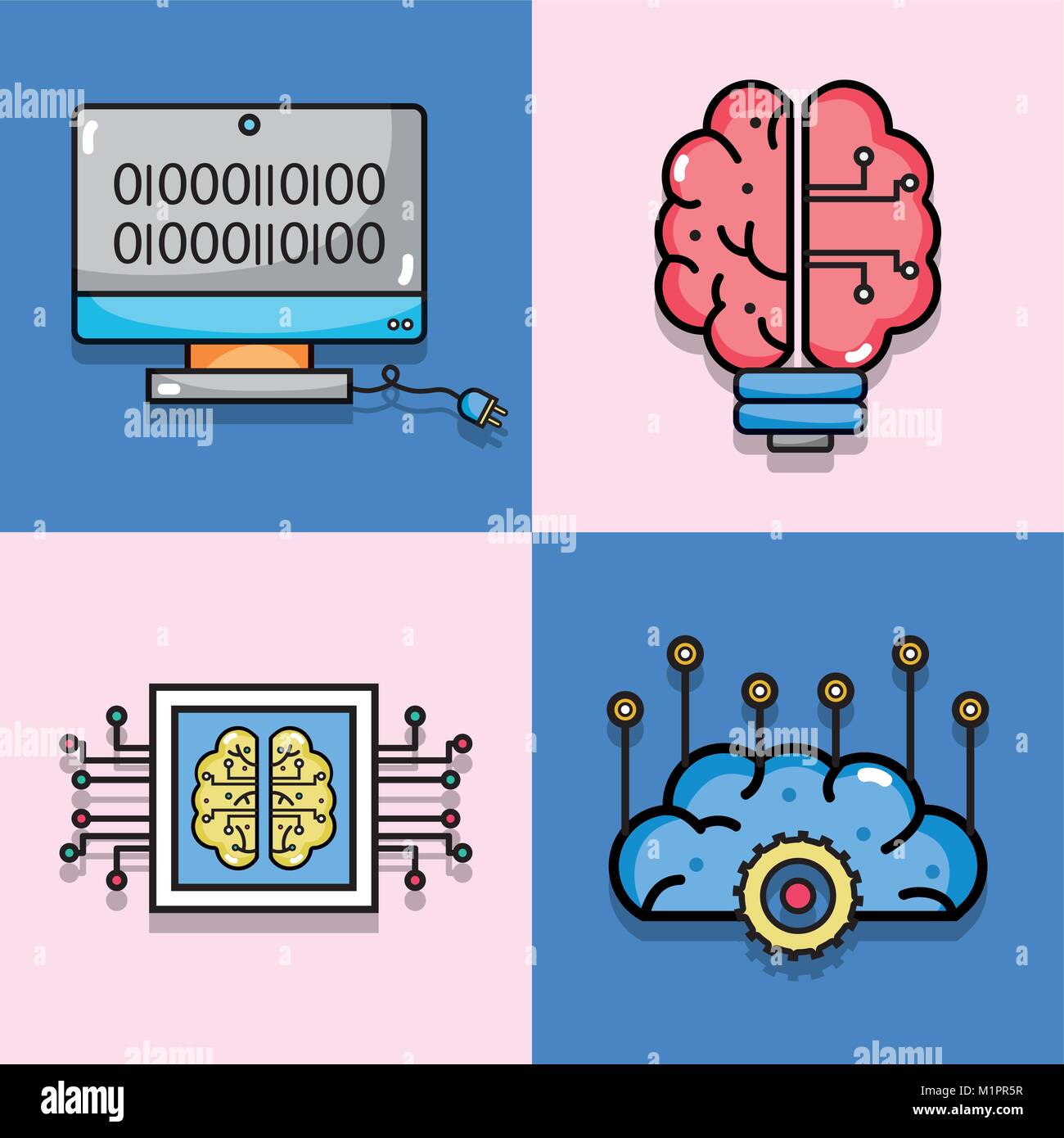 set artificial intelligence technology with digital science vector ...