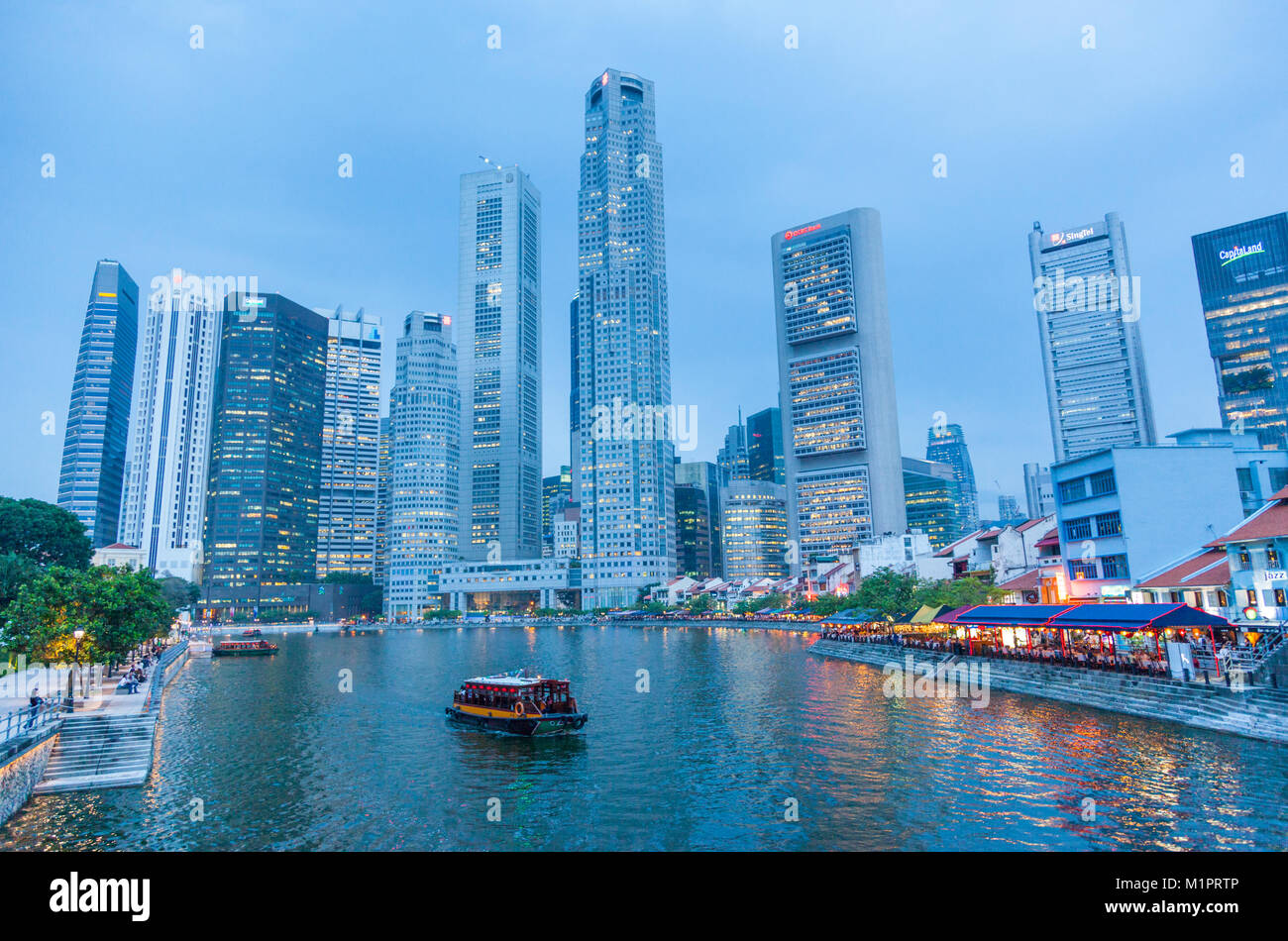 BOAT QUAY, SINGAPORE - AUGUST 14, 2009: Boat Quay, a historical quay in ...