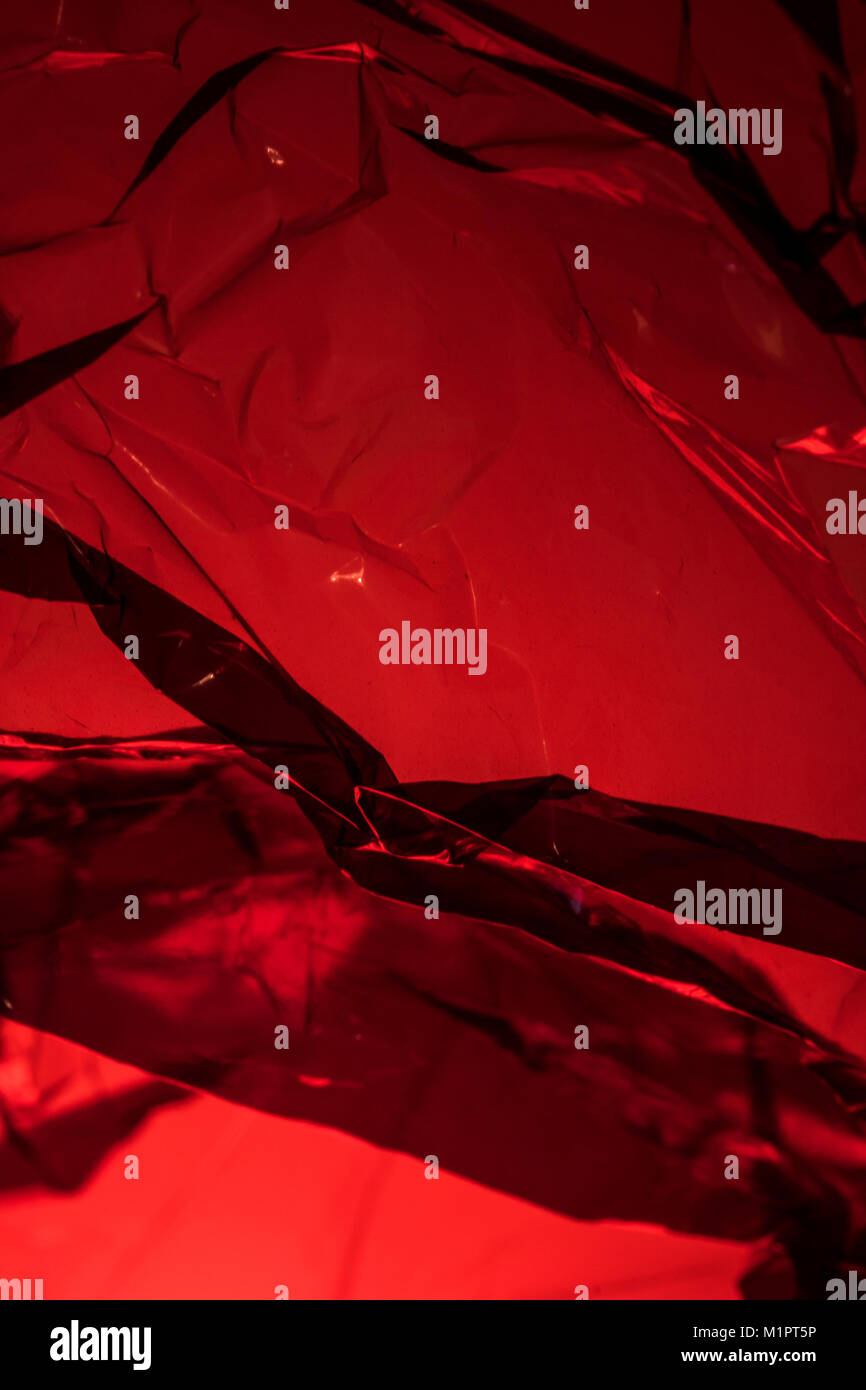 Plastic Shiny See Through Abstract Shimmer Creased Background red Stock ...