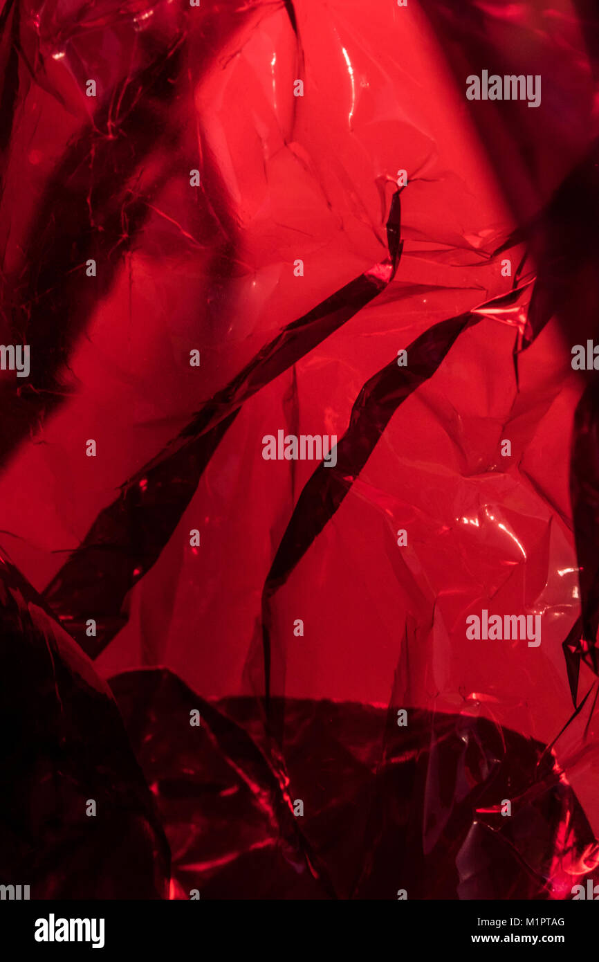 Plastic Shiny See Through Abstract Shimmer Creased Background red Stock ...
