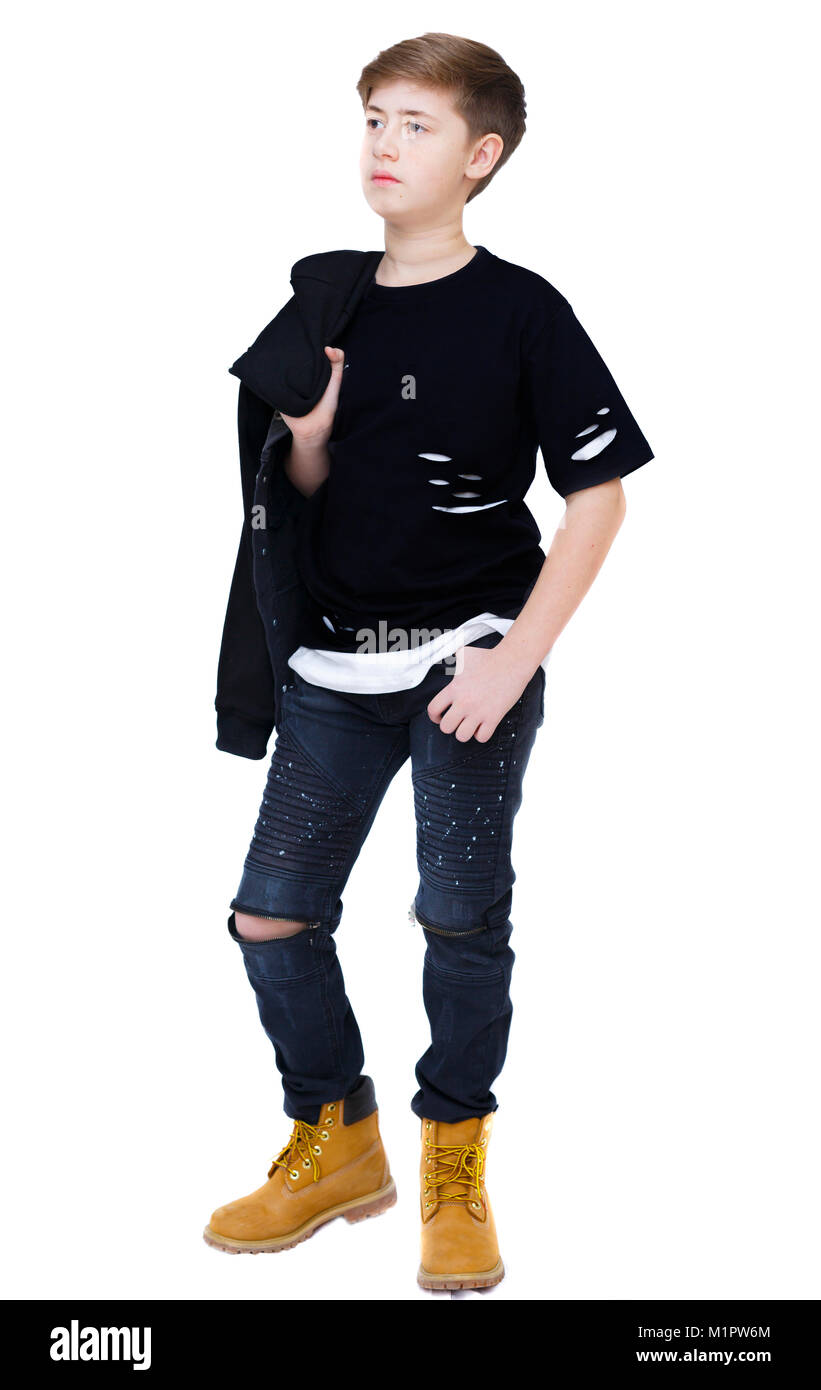 Fashionable boy on white Stock Photo - Alamy