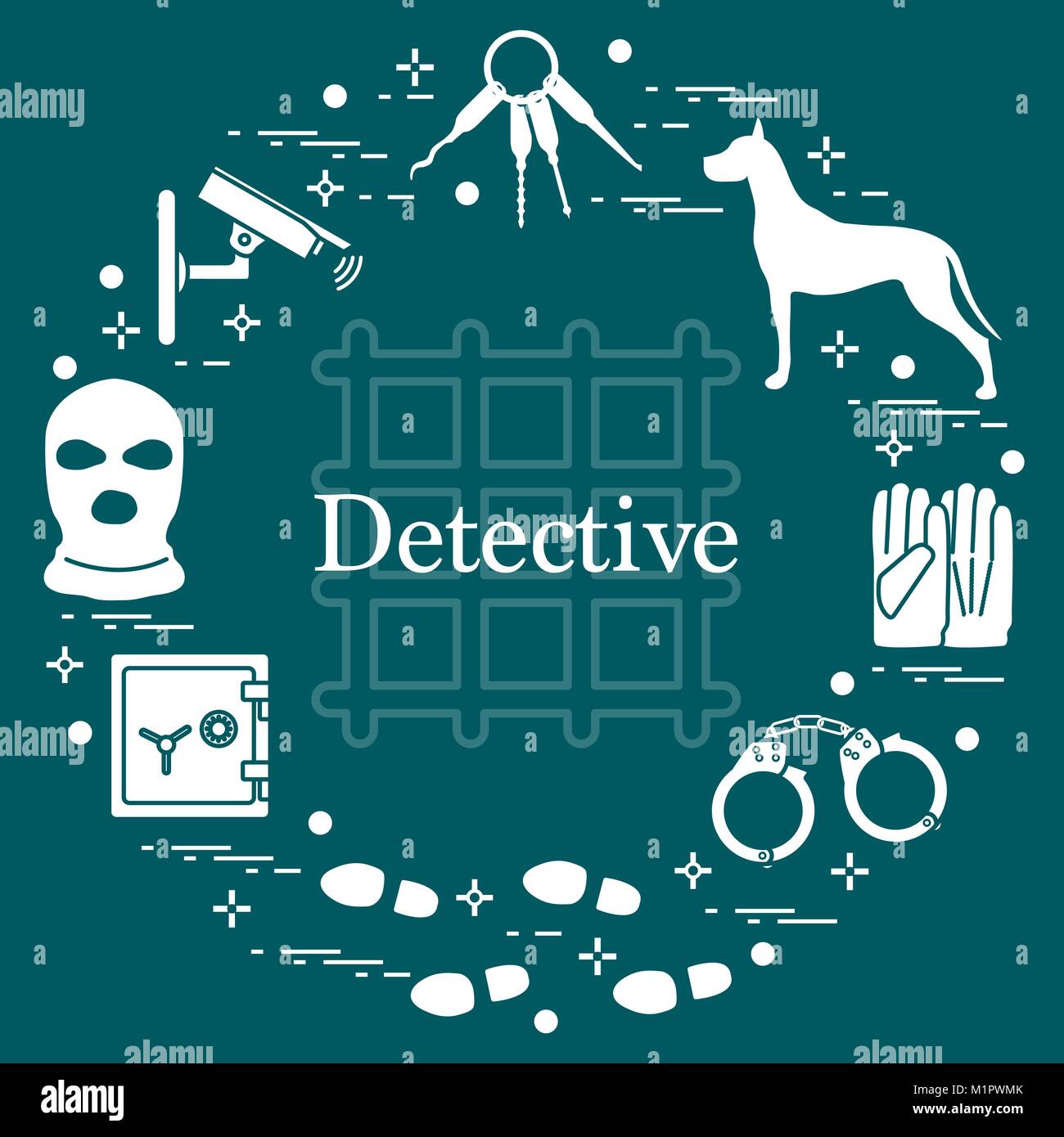 Criminal and detective elements. Crime, law and justice vector icons ...