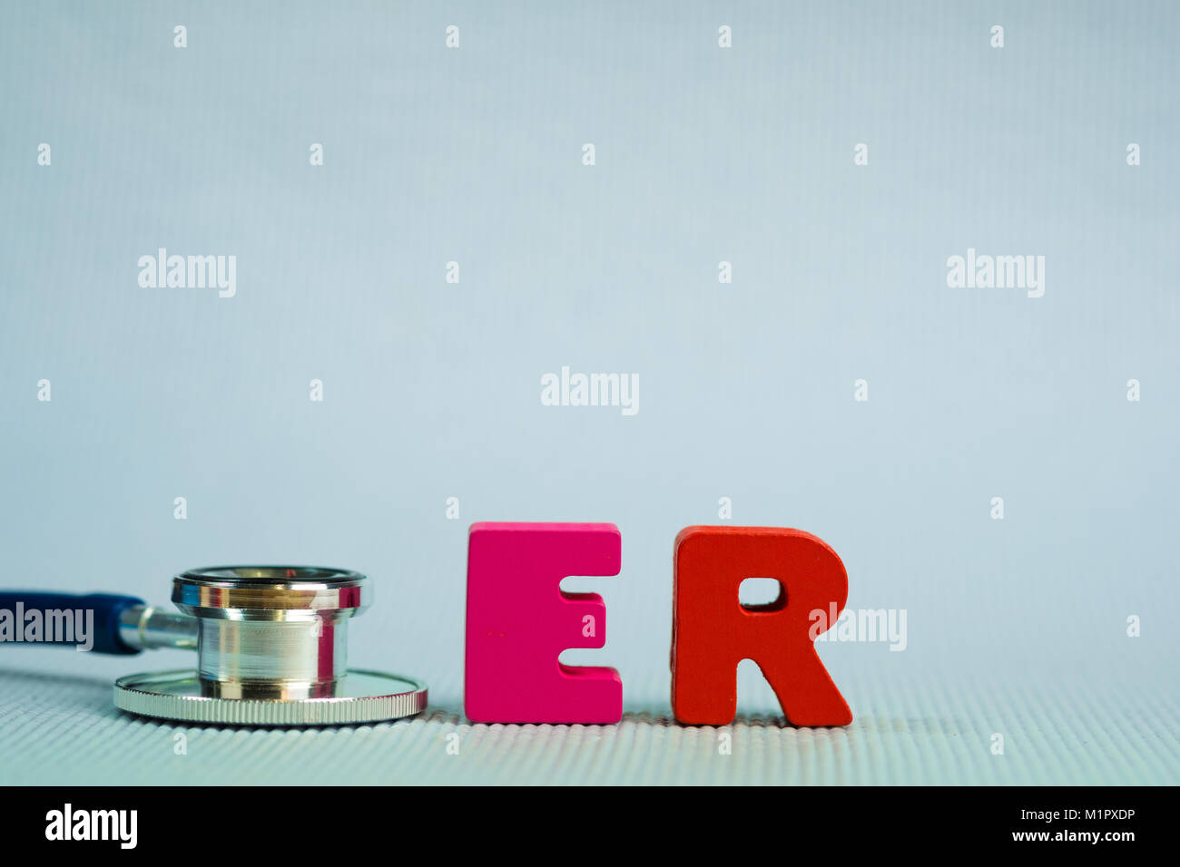 Text ER or emergency room alphabet with stethoscope, healthy and health ...