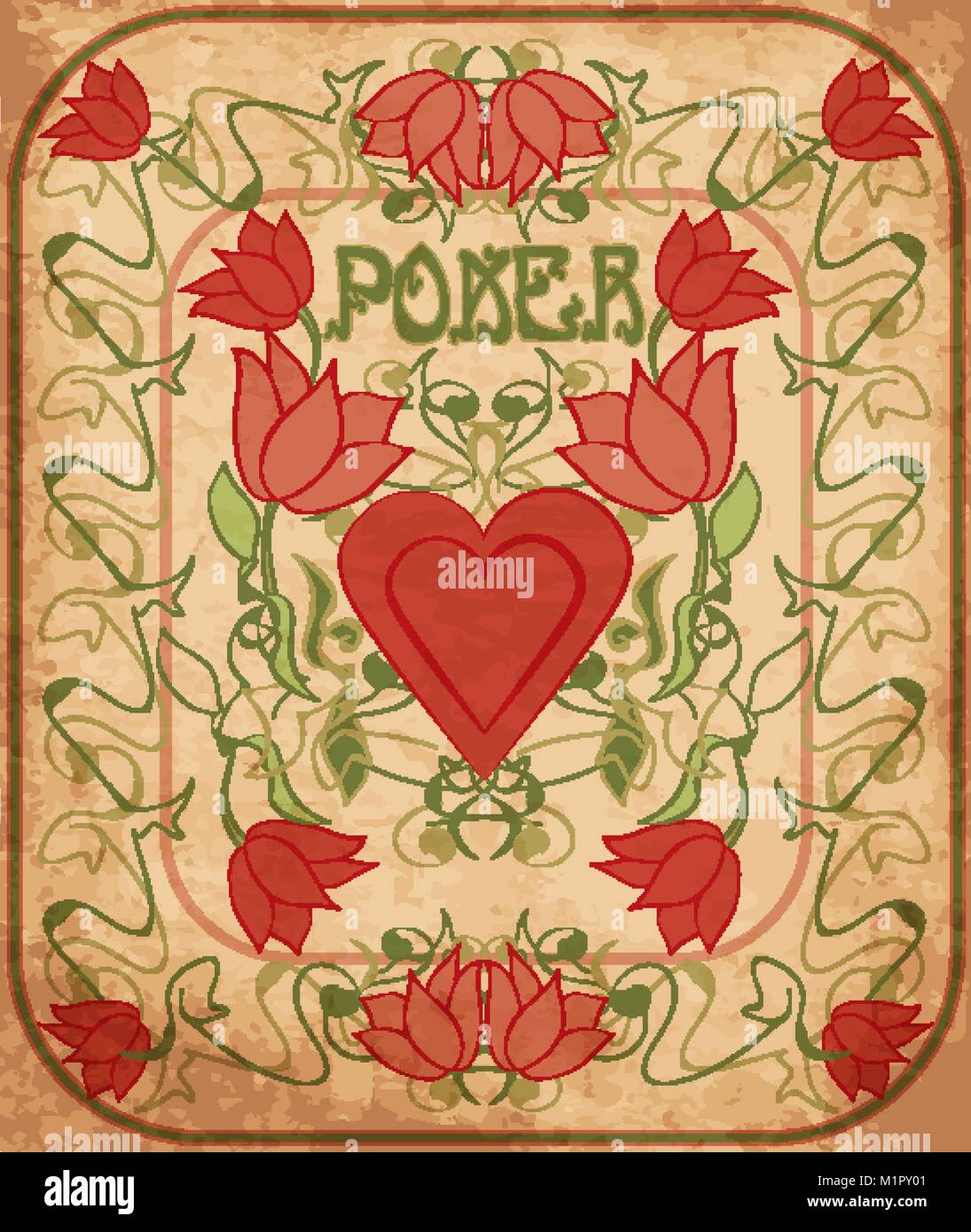 Casino Poke hearts card in art nouveau style, vector illustration Stock ...