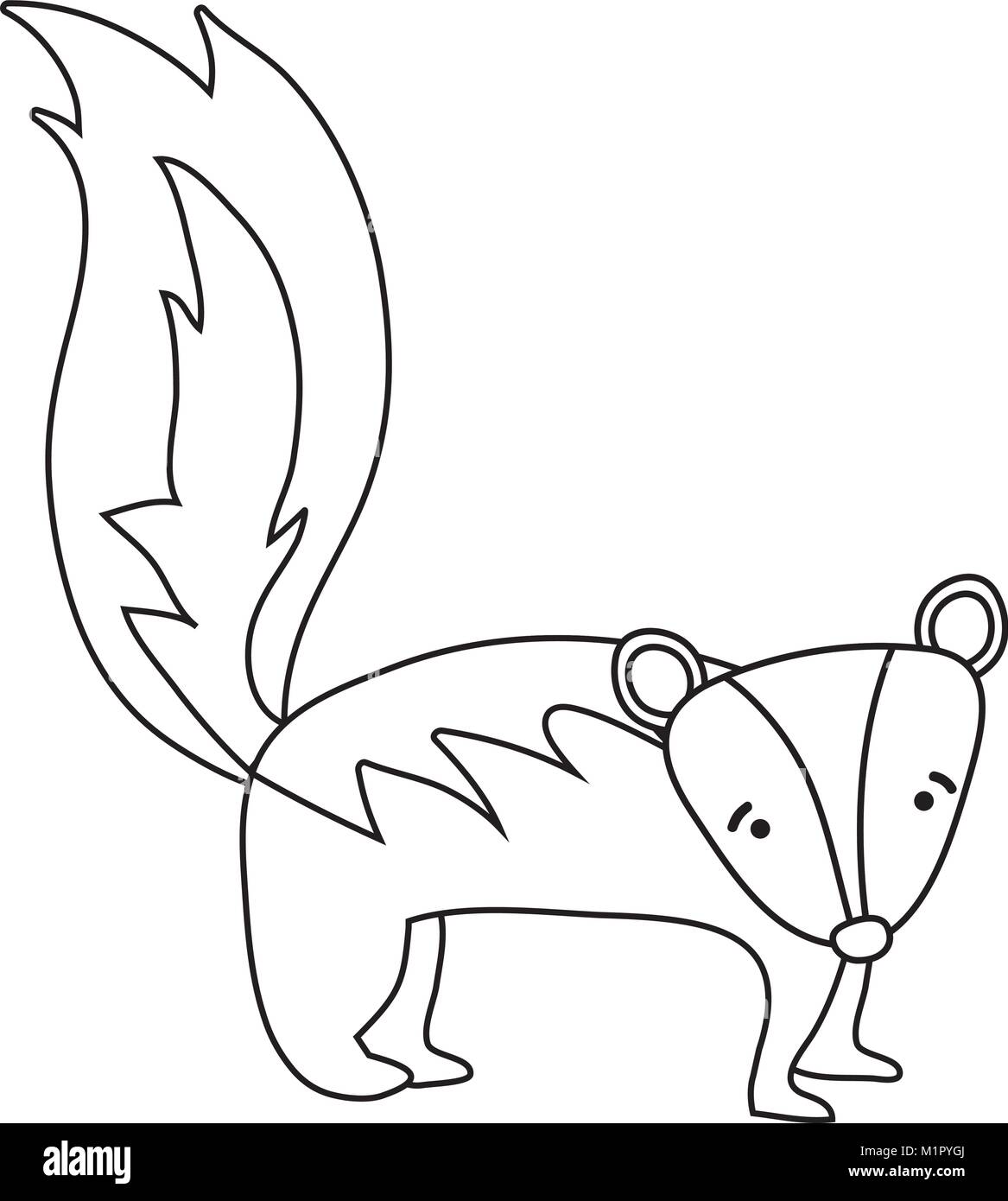 line cute and sad skunk wild animal Stock Vector Image & Art - Alamy