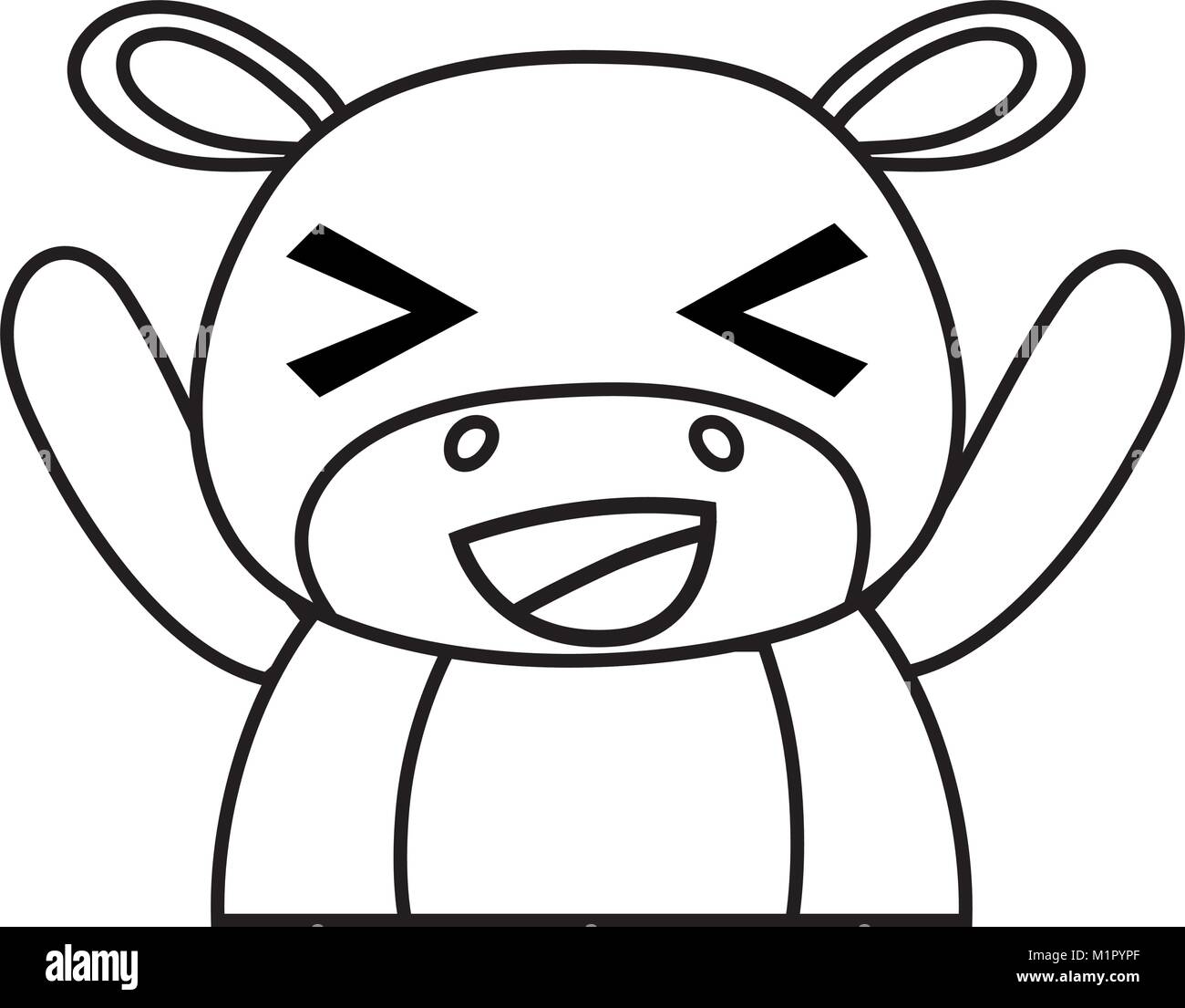 line adorable and cheerful hippopotamus wild animal Stock Vector Image ...