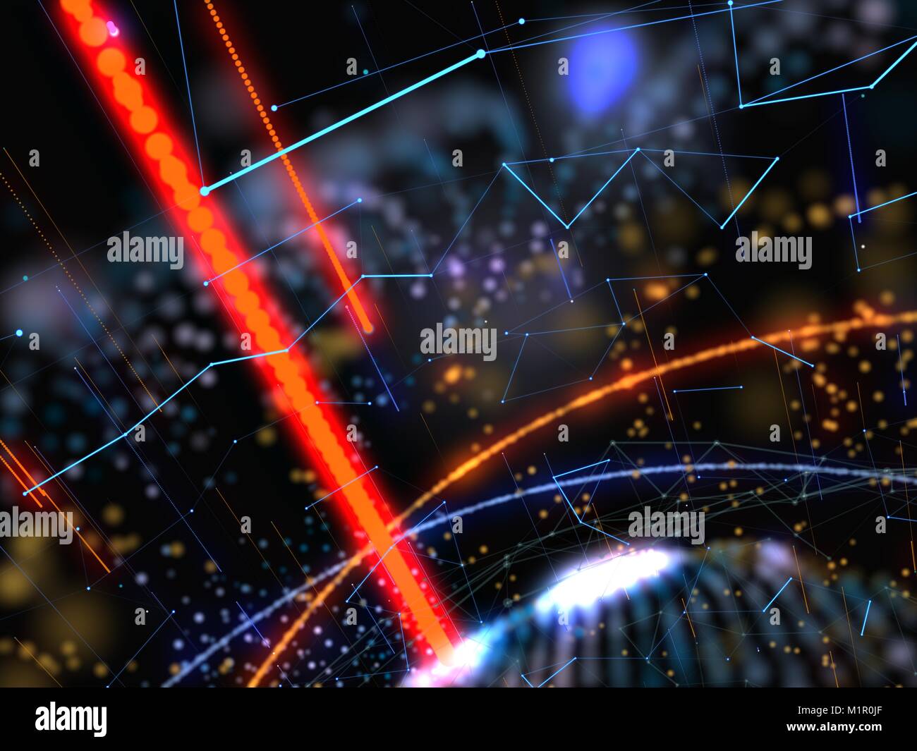 Abstract Connected Bright Dots On Dark Background Stock Photo - Alamy