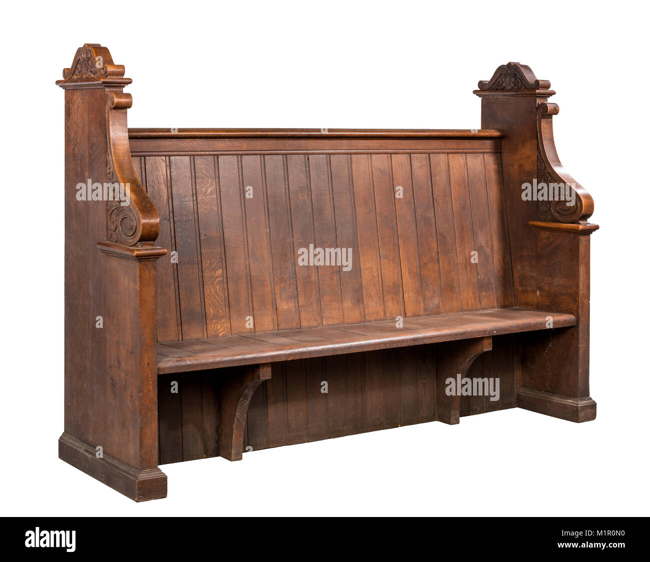 Old antique original church pew bench isolated on white with clip path ...