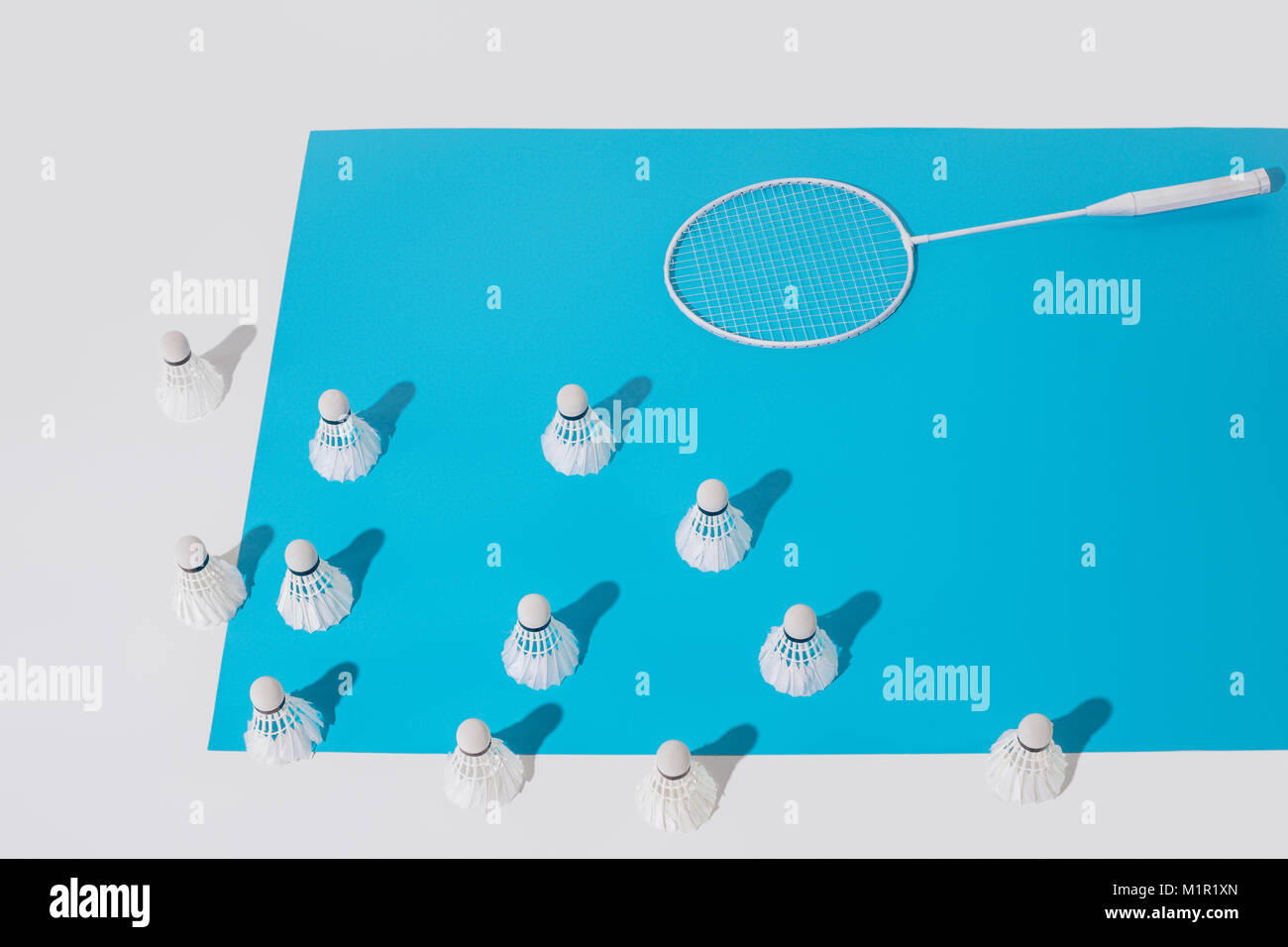 high angle view of white badminton racket and shuttlecocks Stock Photo ...