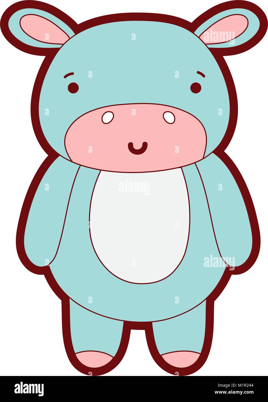 line color cute and happy hippopotamus wild animal Stock Vector Image ...
