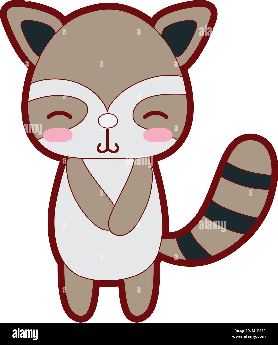 line color cute and shy raccoon wild animal Stock Vector Image & Art ...