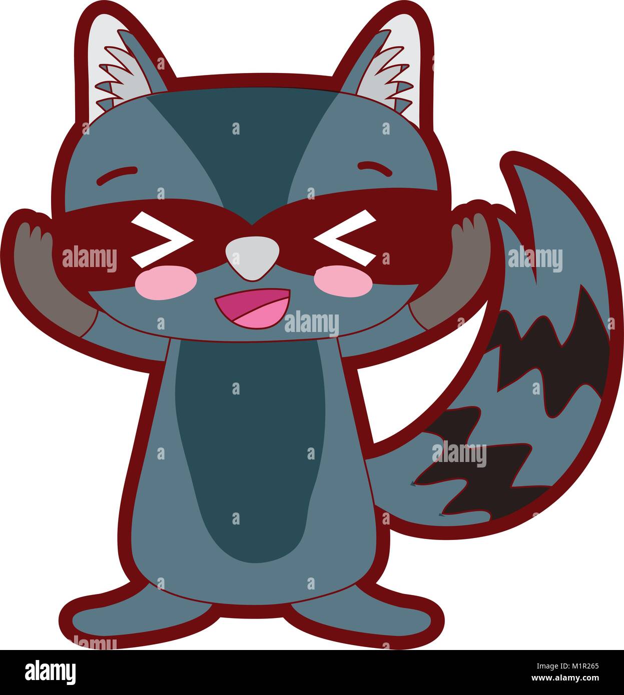 line color cute and glad raccoon wild animal Stock Vector Image & Art ...