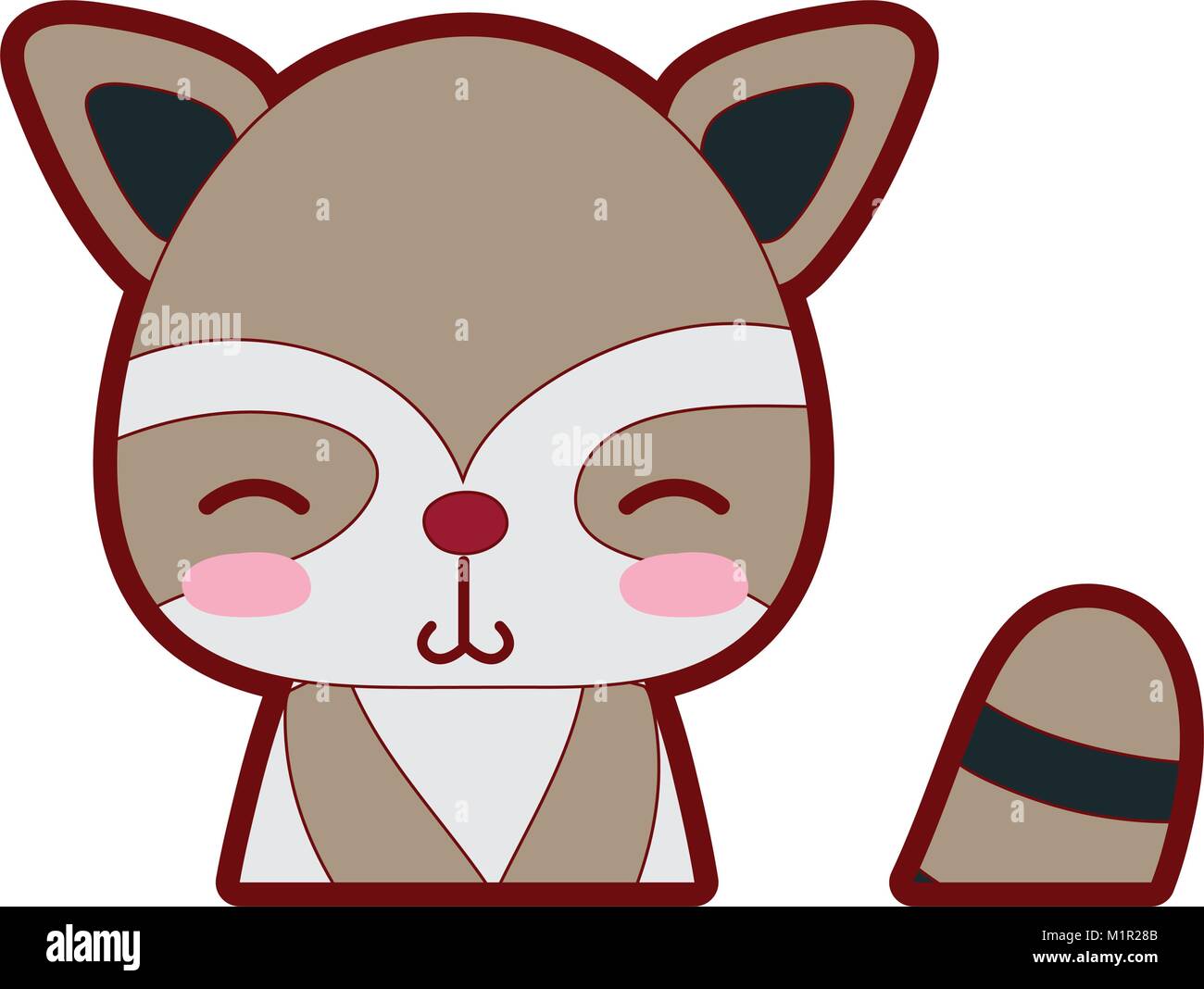 line color adorable and shy raccoon wild animal Stock Vector Image ...