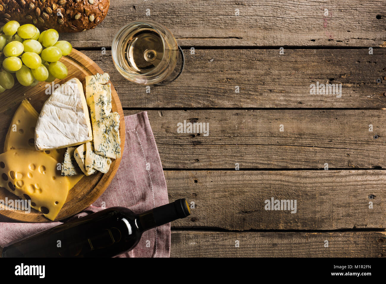white wine, bread, and cheese Stock Photo - Alamy