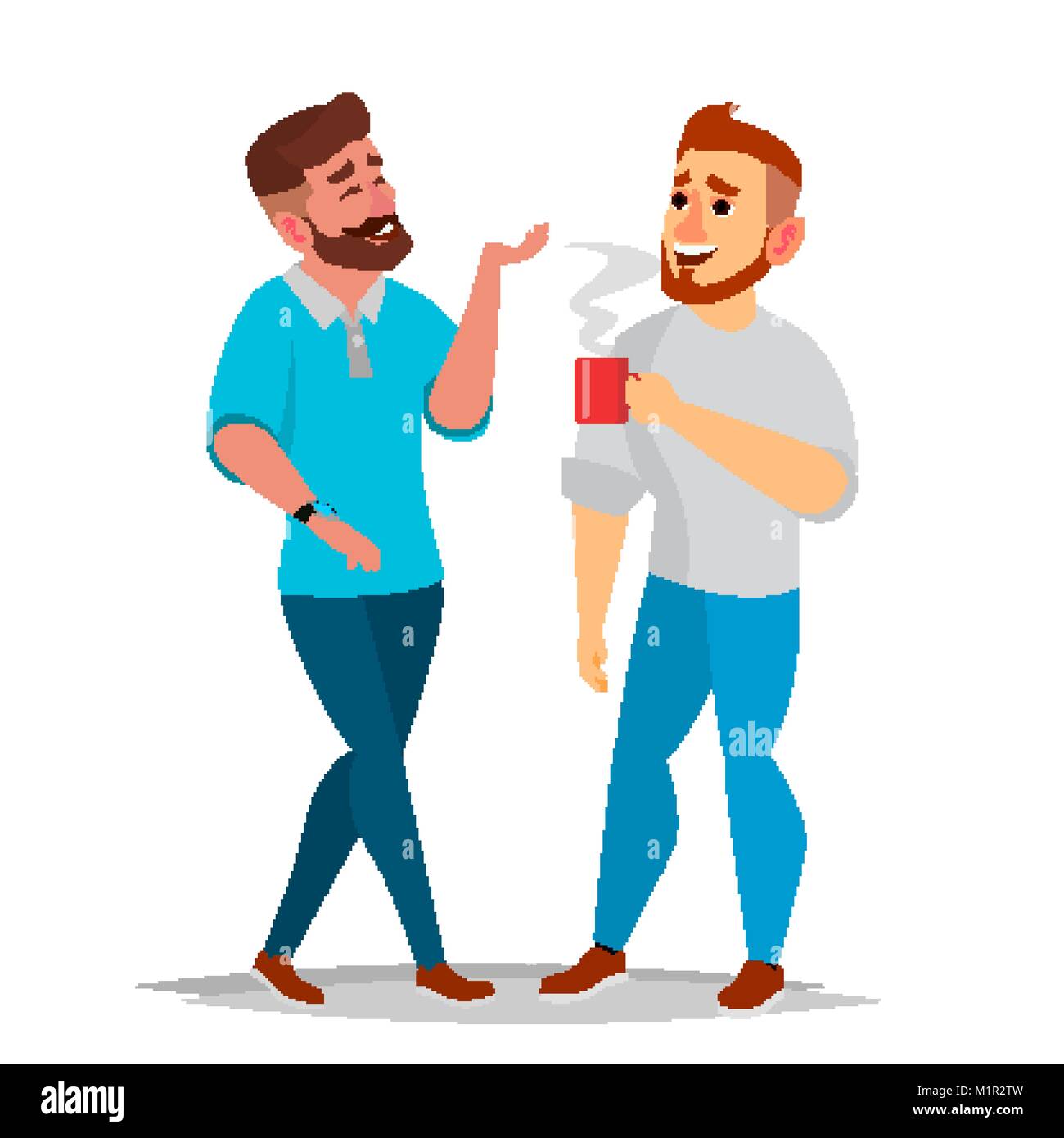 Talking Men Vector. Laughing Friends, Office Colleagues. Communicating ...