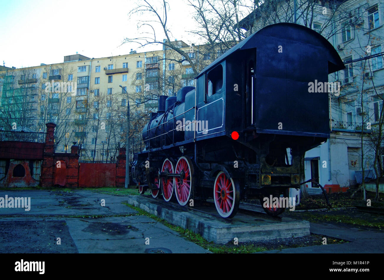 old steam locomotive stands on a pedestal in Moscow Stock Photo - Alamy