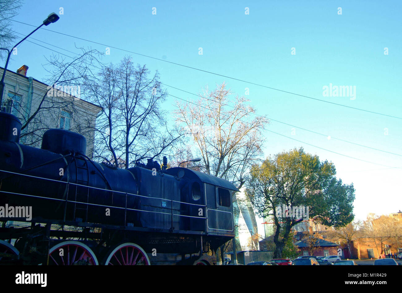 old steam locomotive stands on a pedestal in Moscow Stock Photo - Alamy