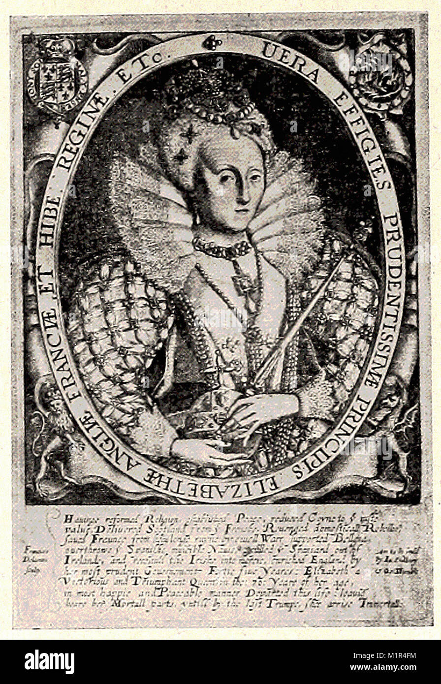 Portrait of ELIZABETH I Queen of England - British engraving 17th ...