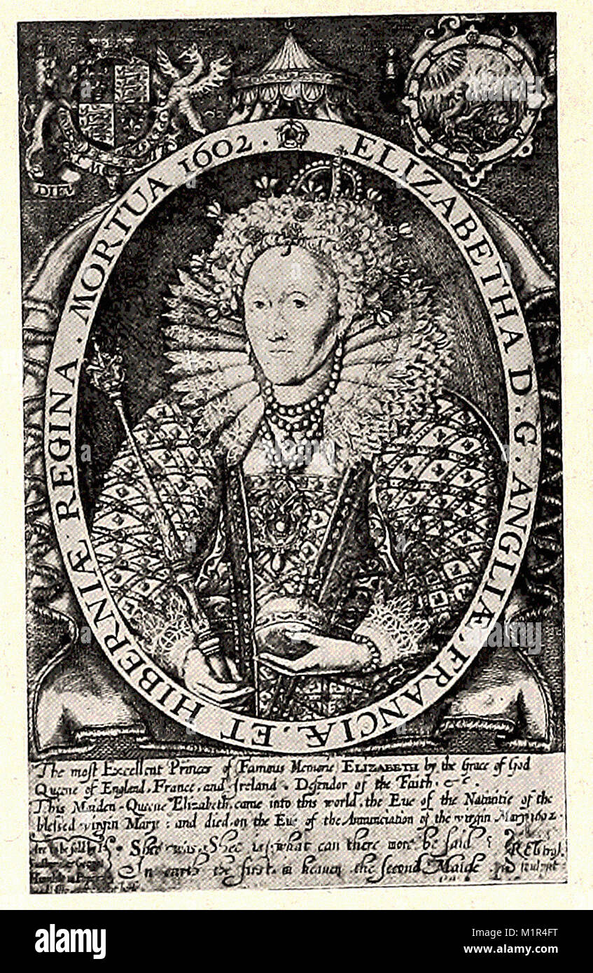 Portrait of ELIZABETH I Queen of England - British engraving 17th ...