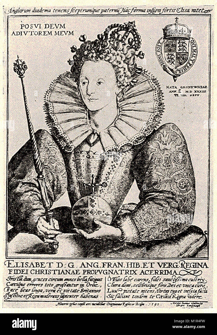 Portrait of ELIZABETH I Queen of England - British engraving 17th ...