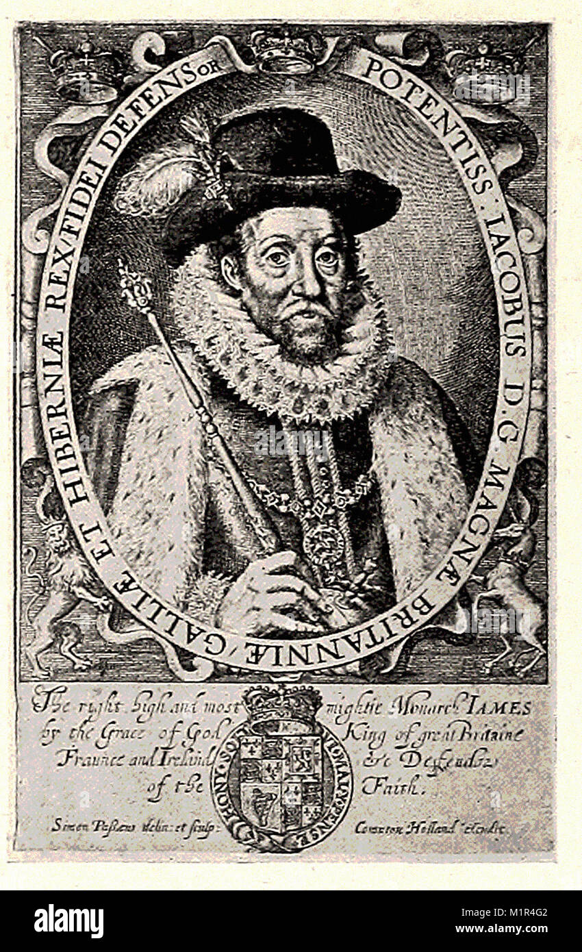 Portrait of JAMES I king of England - British engraving 17th century ...