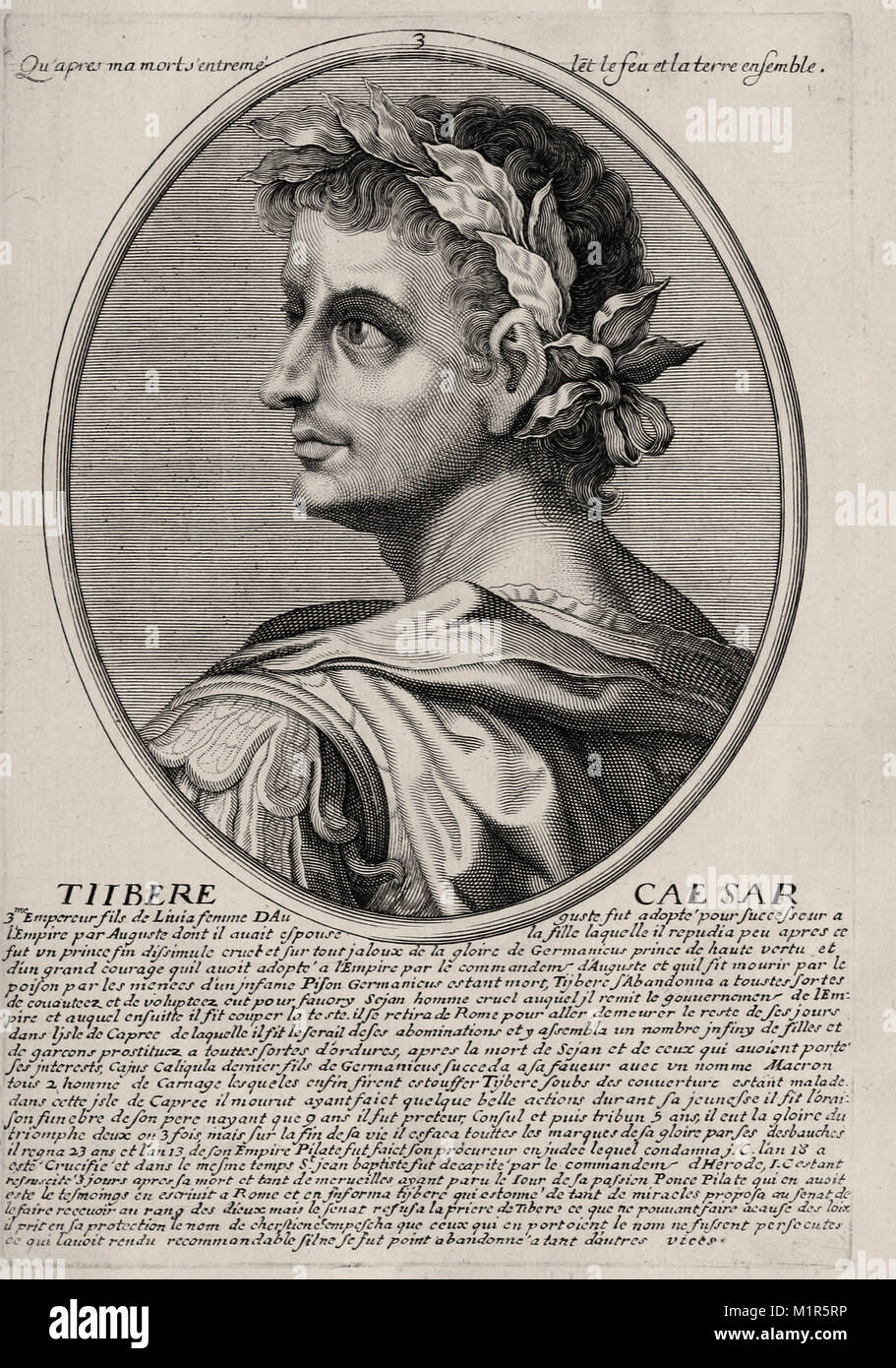 Portrait of Tiberus - French engraving 17th century Stock Photo - Alamy