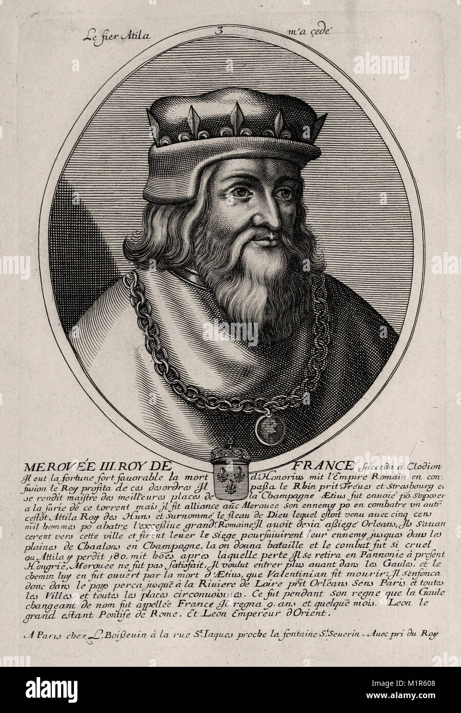 Portrait of Merovée III - French engraving 17th century Stock Photo - Alamy