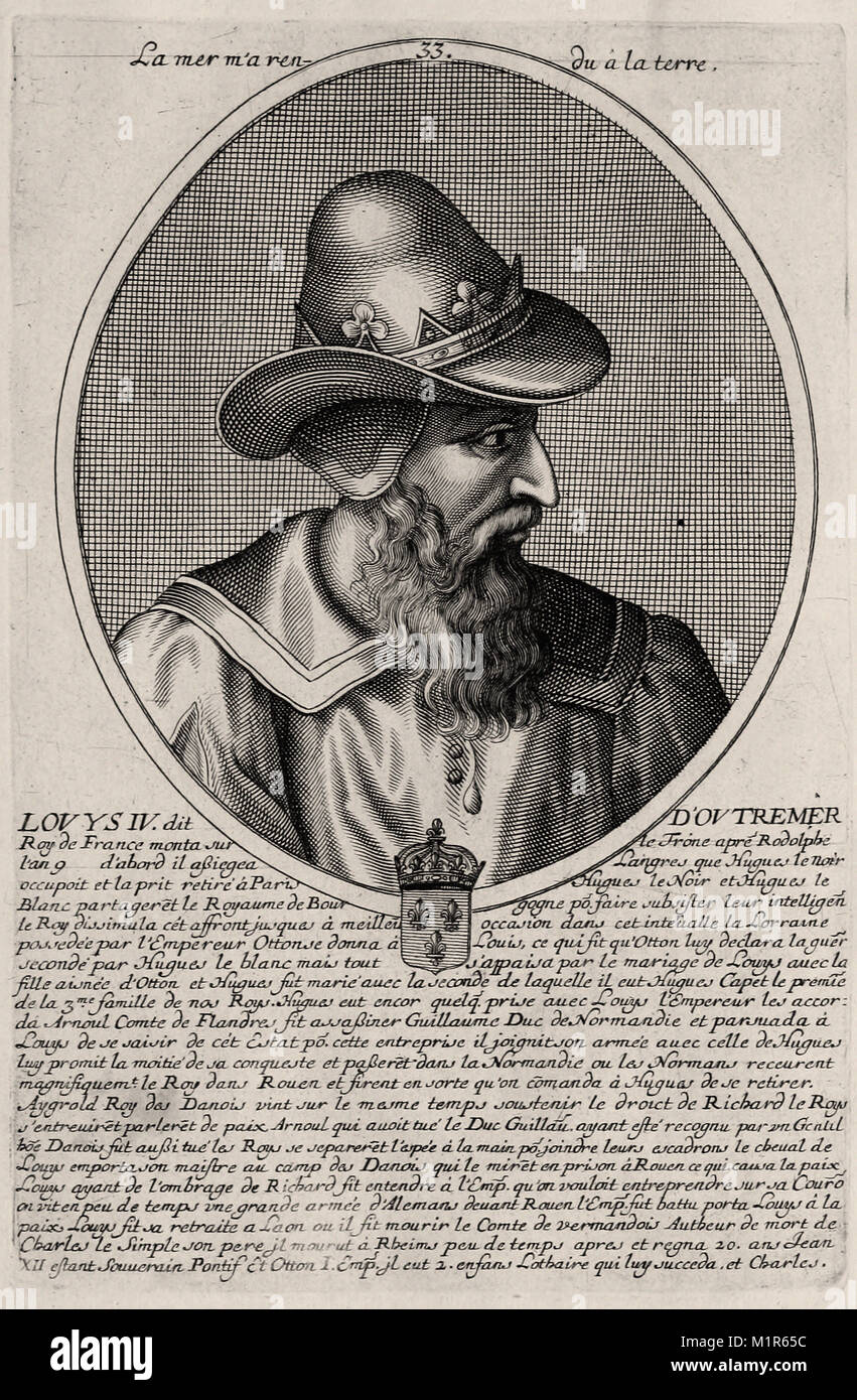 Portrait of Louis Iv d'Outremer - French engraving 17th century Stock ...
