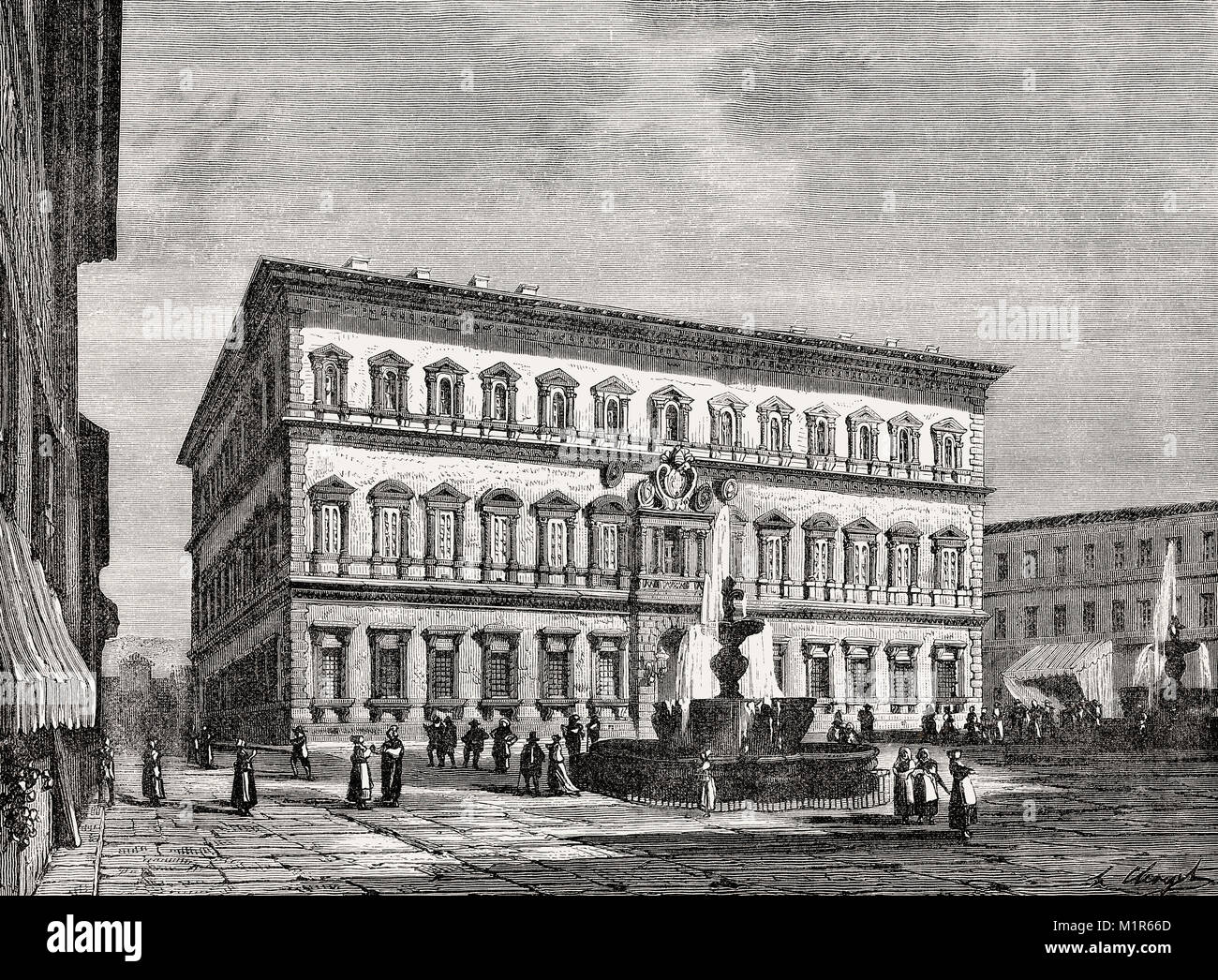 Palazzo Farnese, Piazza Farnese, Rome, Italy, 19th Century Stock Photo ...
