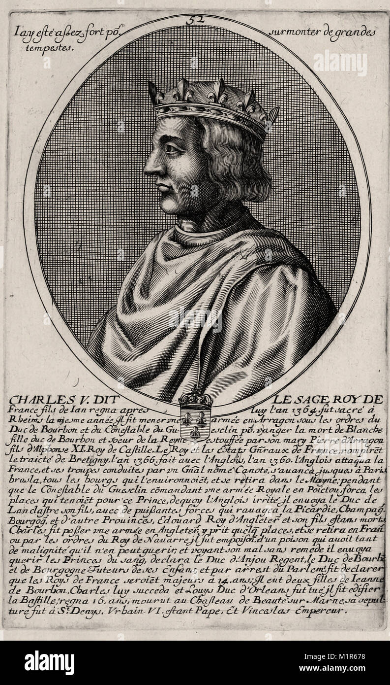 Portrait of Charles V le Sage - French engraving 17th century Stock ...