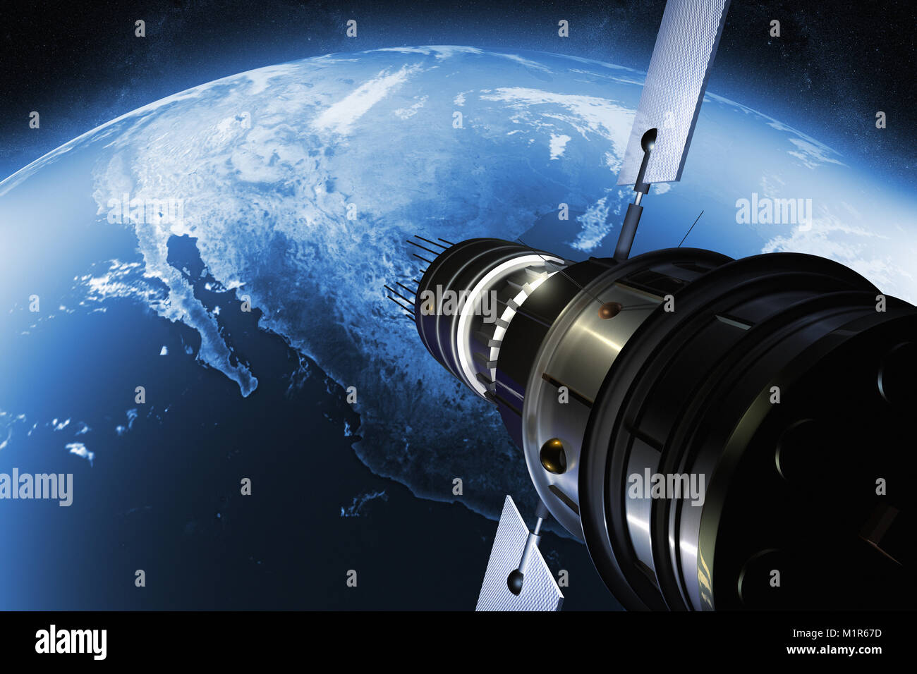3D render of a satellite orbiting the earth Stock Photo - Alamy