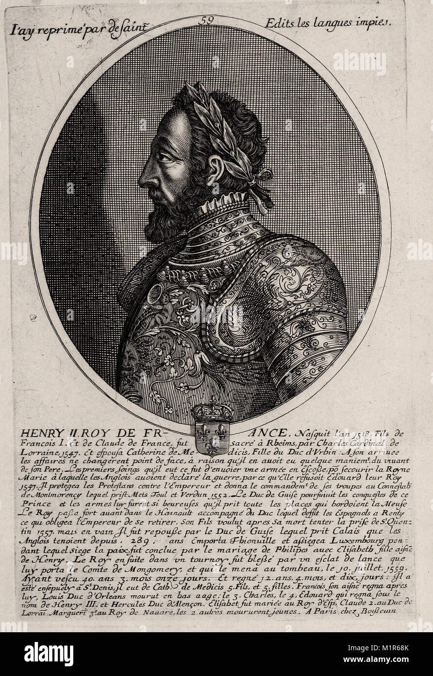Portrait of henry II - French engraving 17th century Stock Photo - Alamy
