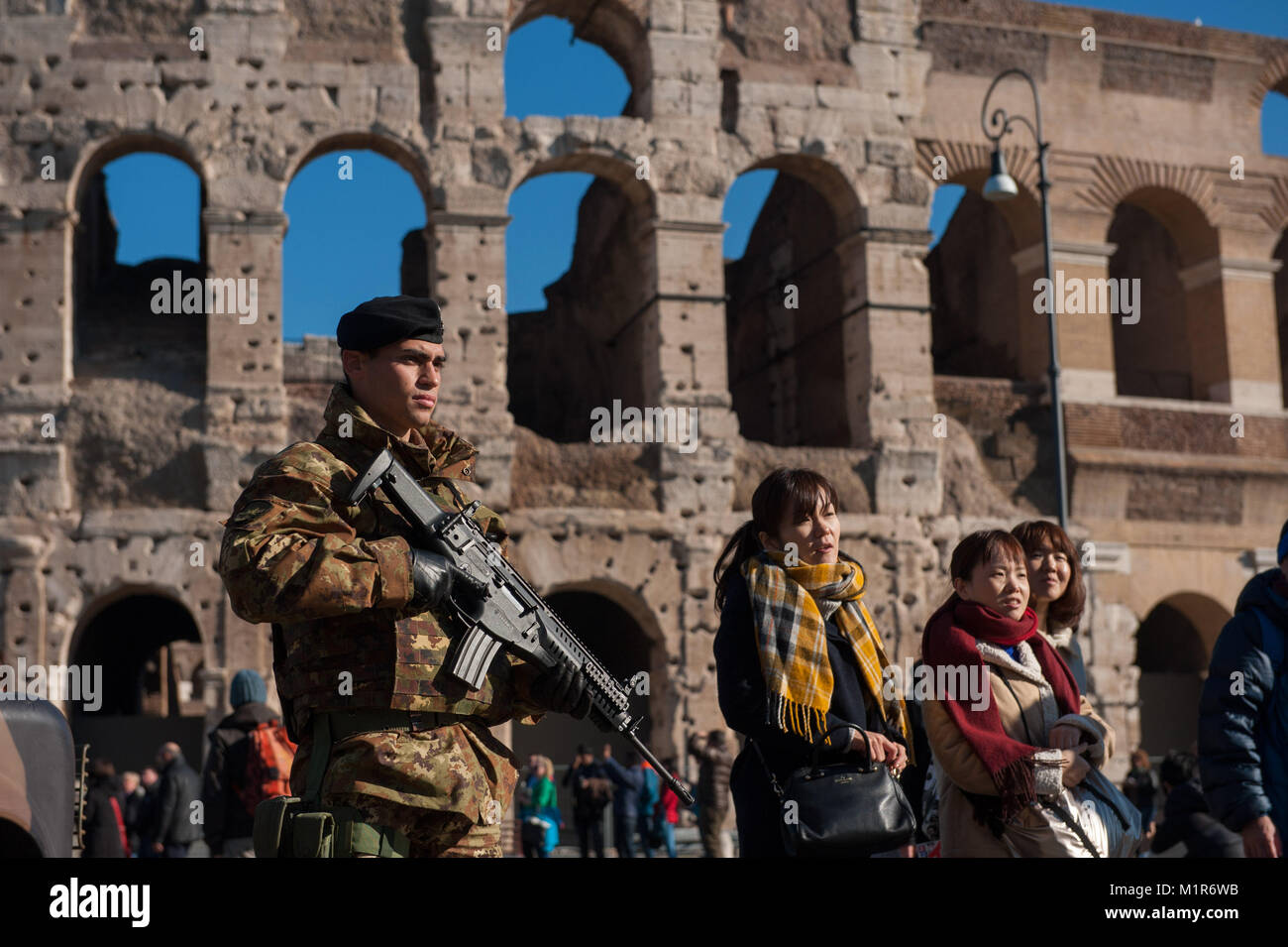Rome. Italy. The army in service of anti-terrorism security patrol the ...