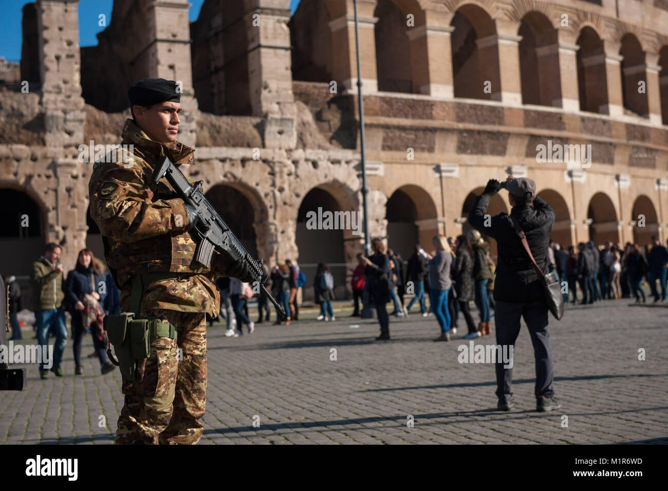 Rome. Italy. The army in service of anti-terrorism security patrol the ...