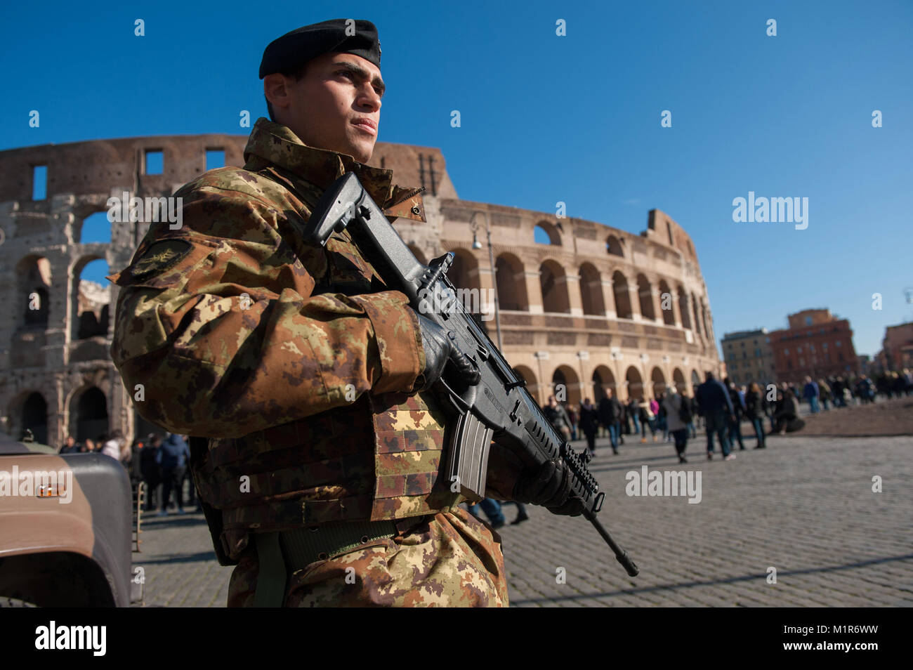Rome. Italy. The army in service of anti-terrorism security patrol the ...