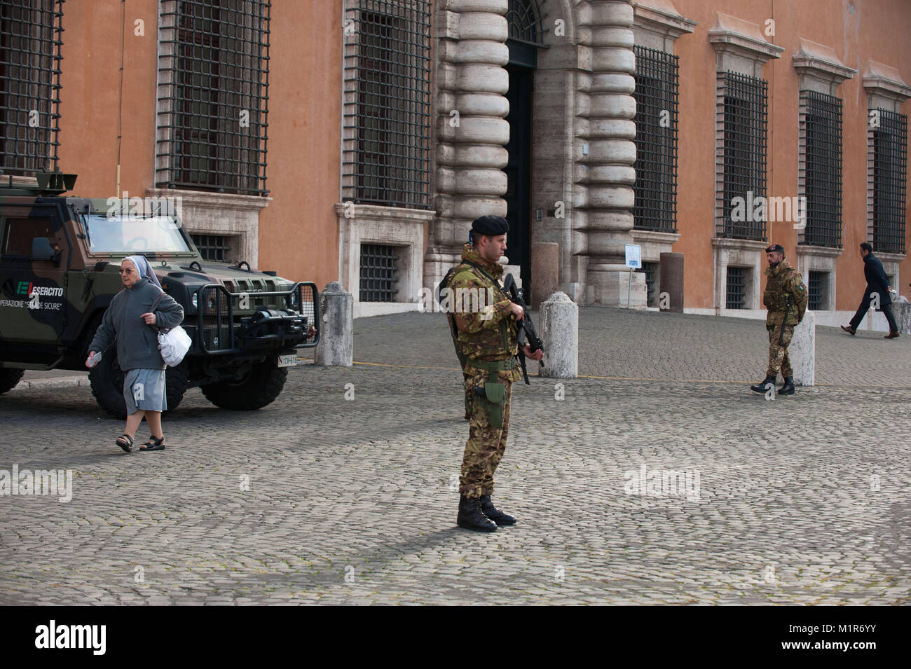 Rome. Italy. The army in service of anti-terrorism security patrol the ...