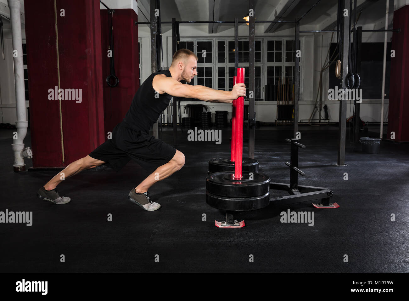 Young Athlete Man Getting Trained On Gym Equipment In Gym Stock Photo ...