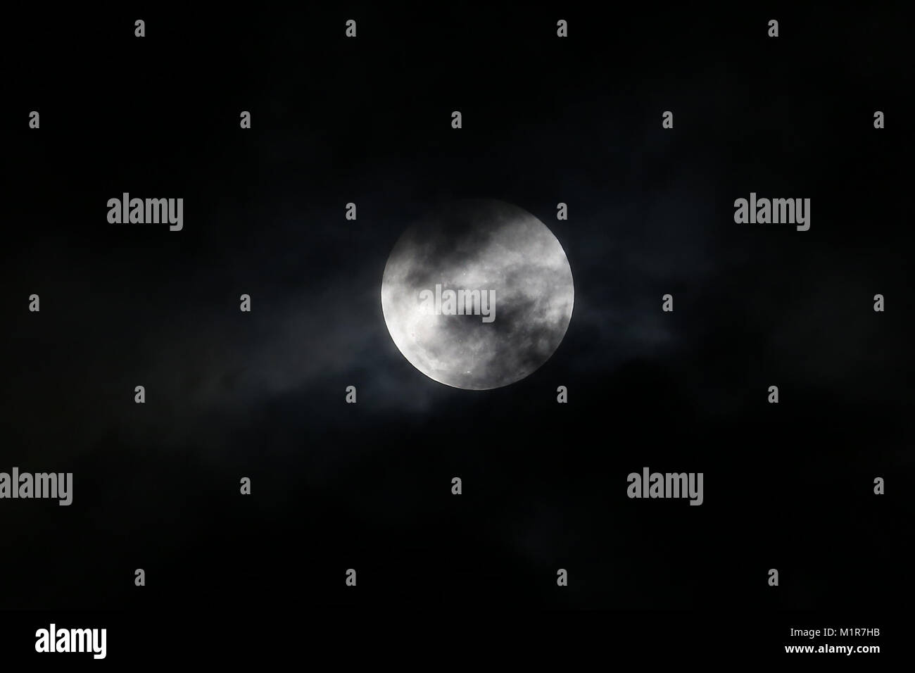 Colombo, Sri Lanka. 31st Jan, 2018. The moon is seen during a lunar ...