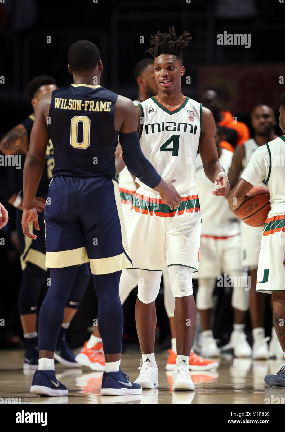 Coral Gables, Florida, USA. 31st Jan, 2018. Miami Hurricanes guard ...