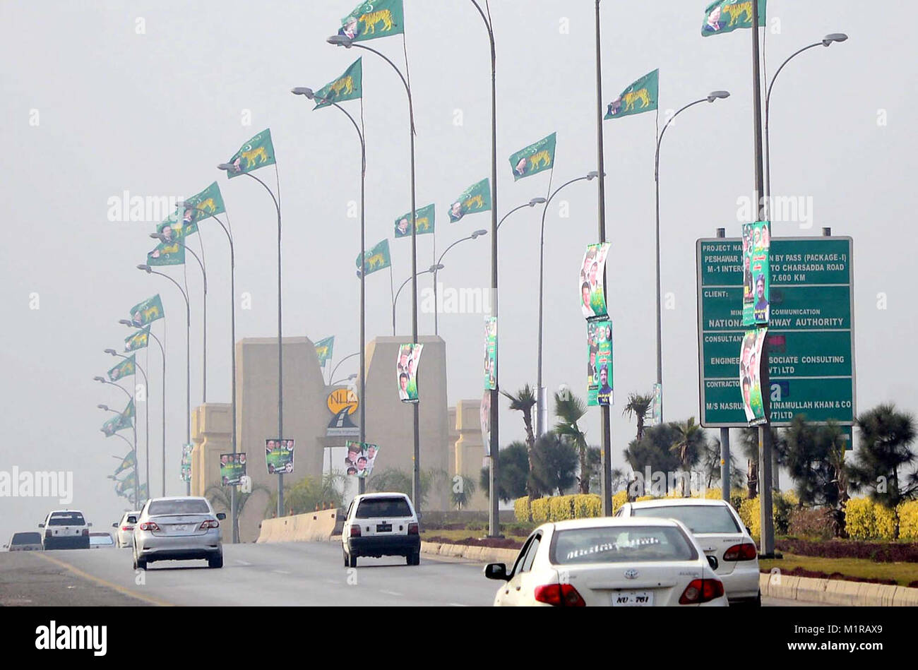 Greeting banners and flags of Muslim League (PML-N) hosted in city ...
