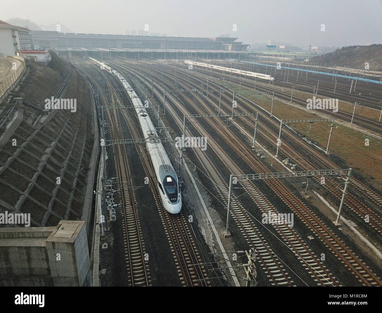 Guiyang, China's Guizhou Province. 1st Feb, 2018. A bullet train leaves ...