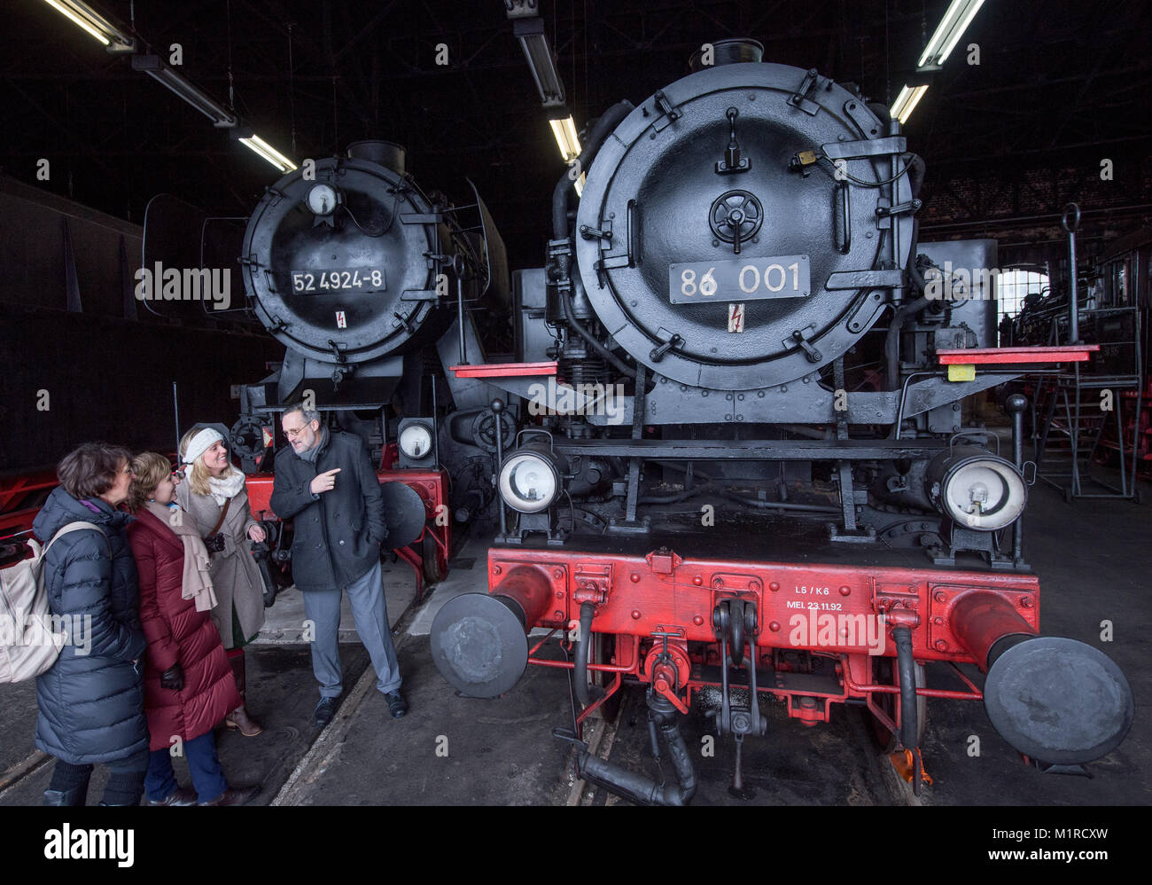 A historical steam locomotive can be seen at the railway museum ...