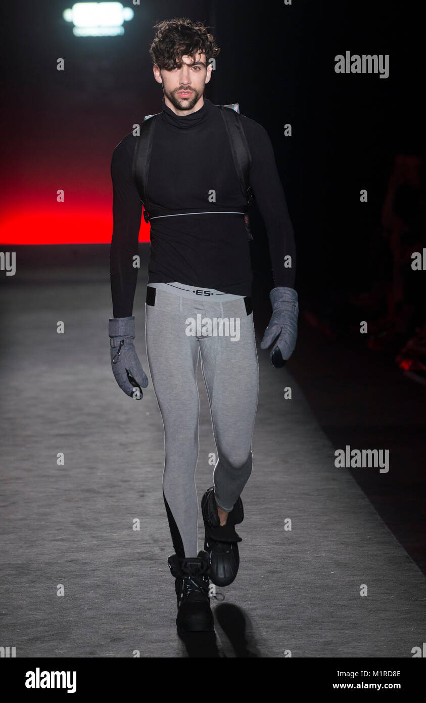 Barcelona, Spain. 1st February, 2018. A model showcases designs by ES ...