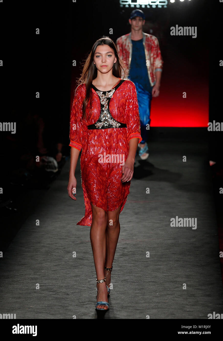 Barcelona, Spain. 01st Feb, 2018. Model wears at collection runway a ...