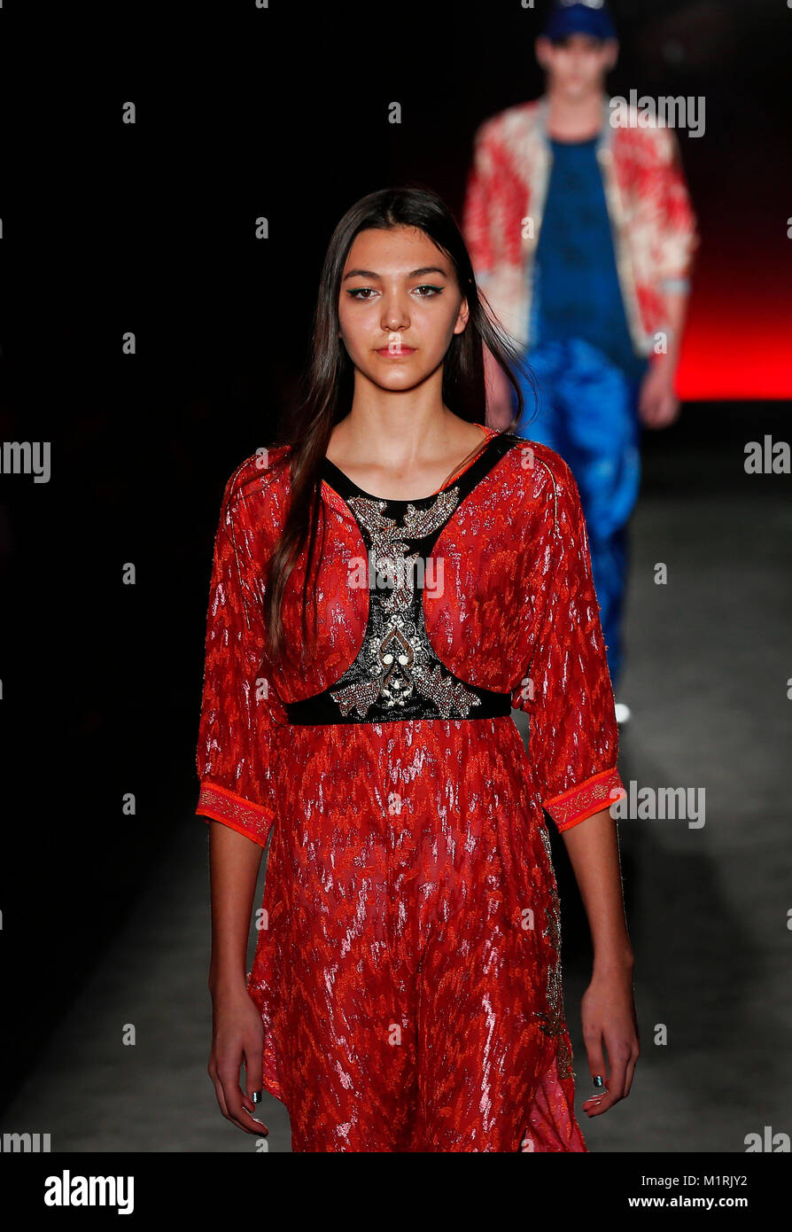 Barcelona, Spain. 01st Feb, 2018. Model wears at collection runway a ...