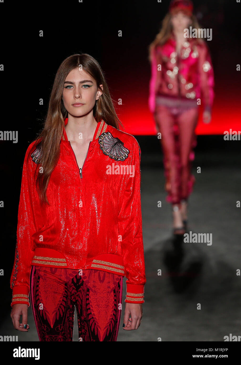 Barcelona, Spain. 01st Feb, 2018. Model wears at collection runway a ...