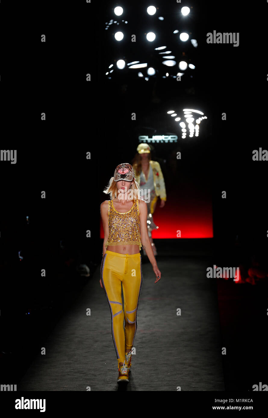 Barcelona, Spain. 01st Feb, 2018. Model wears at collection runway a ...