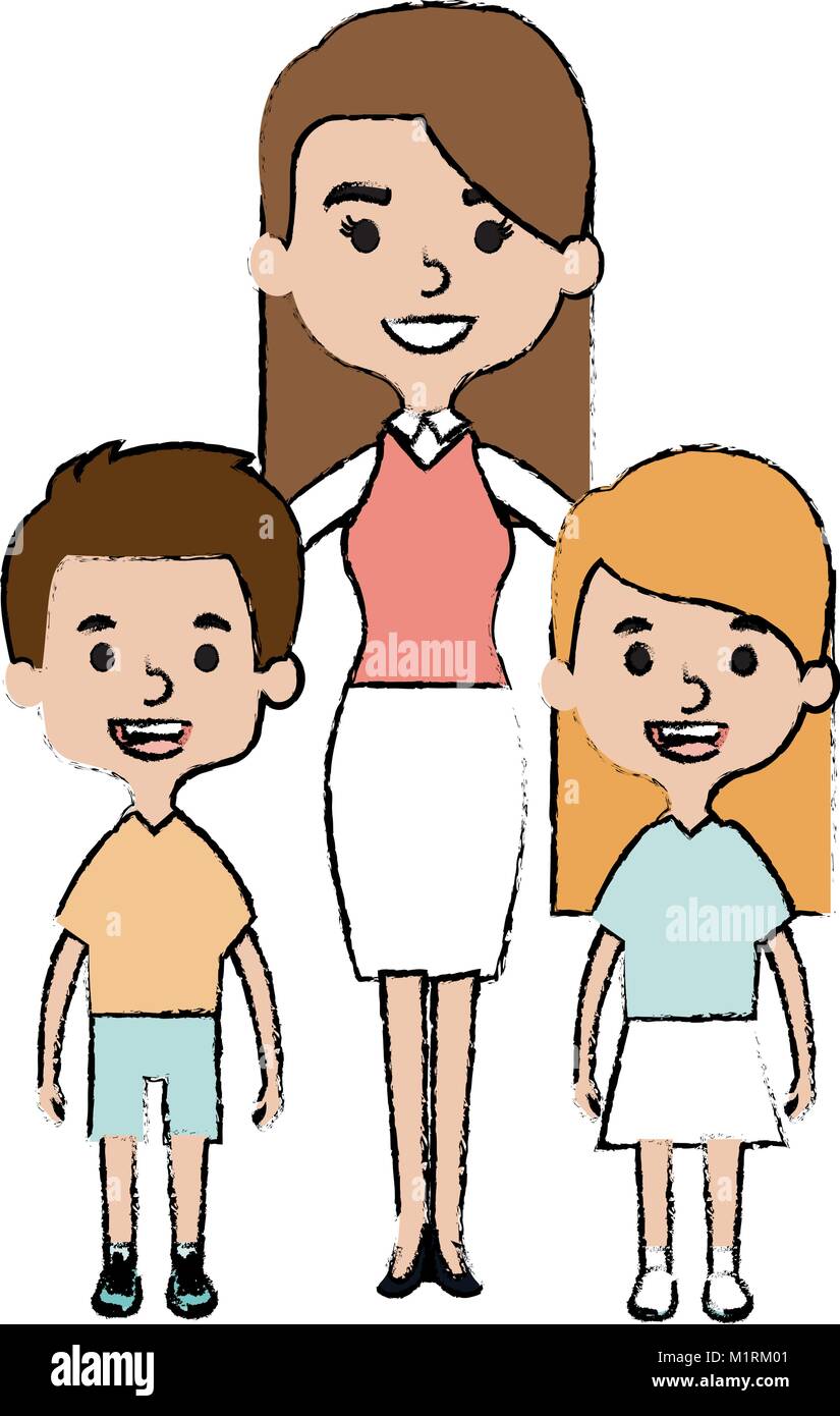 cute mother avatar character with kids Stock Vector Image & Art - Alamy