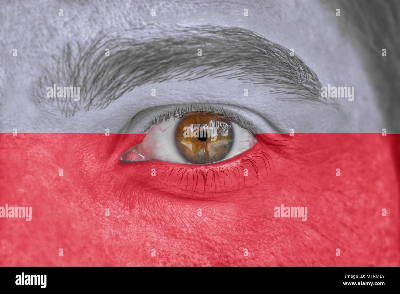 Human face and eye painted with flag of Poland Stock Photo - Alamy