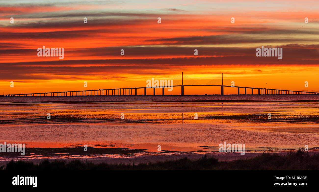 Sunshine Skyway Bridge at Sunrise - St. Petersburg, Florida Stock Photo ...